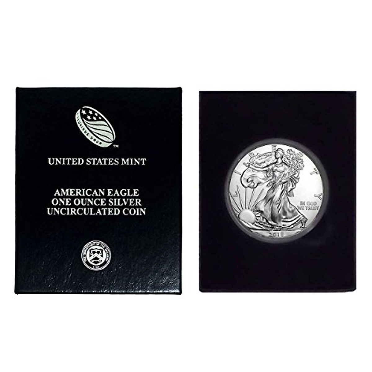 2018 - U.S. Silver Eagle in Plastic Air Tite in Magnet Close Black Gift Box - Gem Brilliant Uncirculated Dollar Uncirculated US Mint
