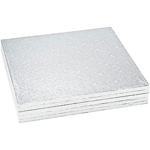 DecoPac Square Cake Drum, Foil Covered Cake Drum, Sturdy Half Inch Thick, Pack of 5, Silver - 14 Inch