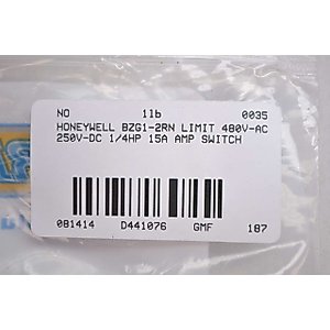 MICROSWITCH BZG1-2RN 600 V, 15 AMP, SPDT-1NO/1NC, Push Plunger, Limit Switch, Operating Force MAX 24O ZF