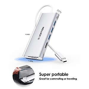 LENTION USB C Hub with 4K HDMI, 3 USB 3.0, SD/Micro SD 3.0 Card Reader, Compatible 2023-2016 MacBook Pro, New Mac Air/Surface, Chromebook, iPhone15 or More, Stable Driver Adapter (C34, Silver)