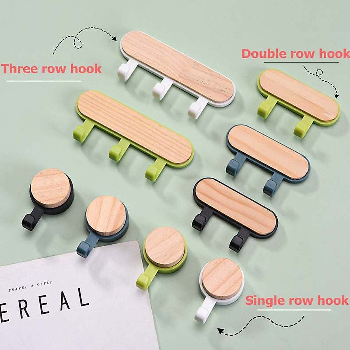 Wooden Wall Hook, Self Adhesive Key Holder Decorative Storage Rack Creative Hanger, Wall Mounted Clothes Hook Bathroom Supplies(3 Hooks,Black)