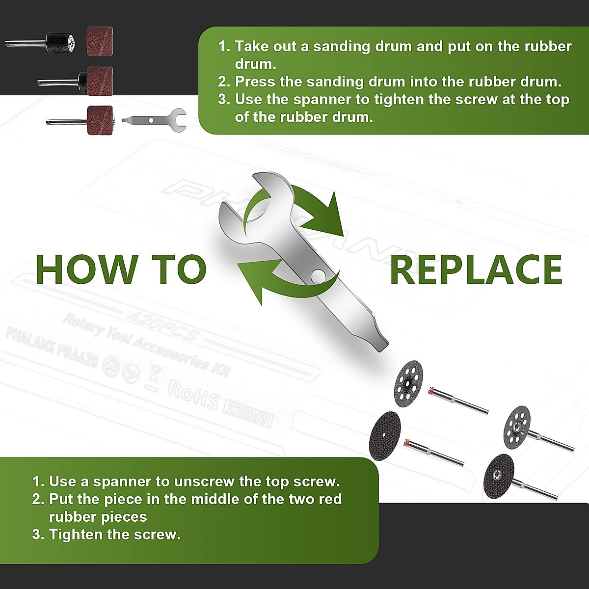 PHALANX Rotary Tool Accessory Kit, 420 Pcs Accessories Kit, 1/8"(3.2mm) Diameter Shanks, Universal Fitment All Rotary Tool for Easy Cutting, Sanding, Grinding, Sharpening, Engraving, Carving- PRA420…