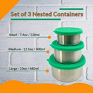 Stainless Steel Lunch Food Containers - Stackable Lightweight Metal Storage Nesting Containers Set with Leakproof Silicone Lids. BPA Toxin Free, Safe for Family, Kids School Snack Lunchbox Bento Box