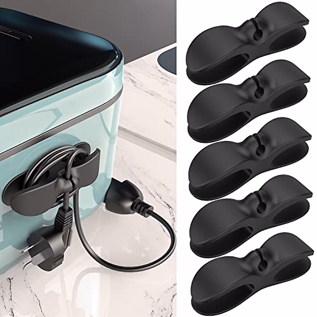 Nearockle Cord Organizer for Appliances, 5 Pack Upgraded Cord Wrap Holder Cord Winder Stick Firmly on Kitchen Mixer, Blender, Coffee Maker, Pressure Cooker, Air Fryer and Small Appliances(Black)