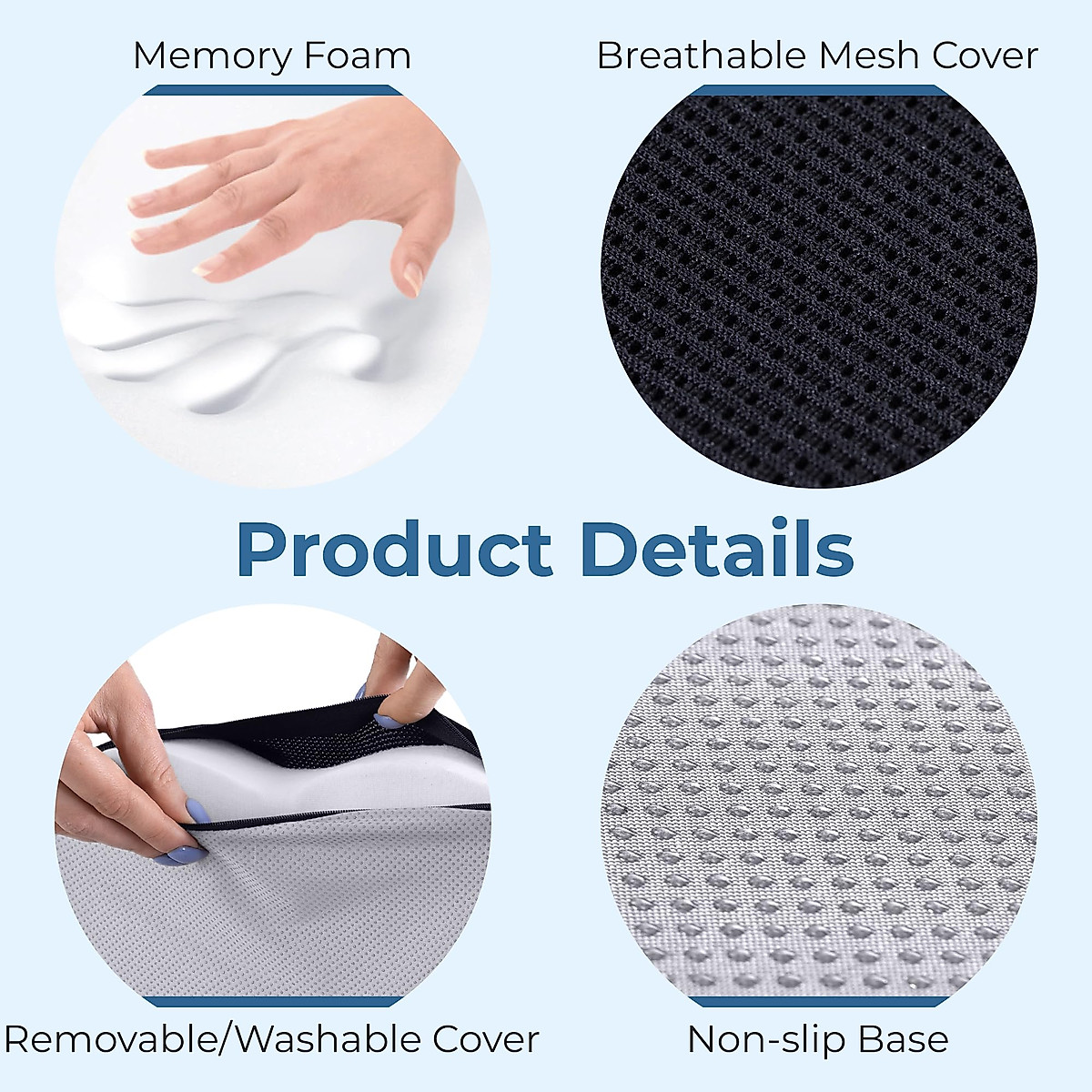 Seat Cushion Pillow for Office Chair - Memory Foam Firm Coccyx Pad - Tailbone, Sciatica, Lower Back Pain Relief - Lifting Cushion for Car, Wheelchair, School Chair, Computer and Desk Chair