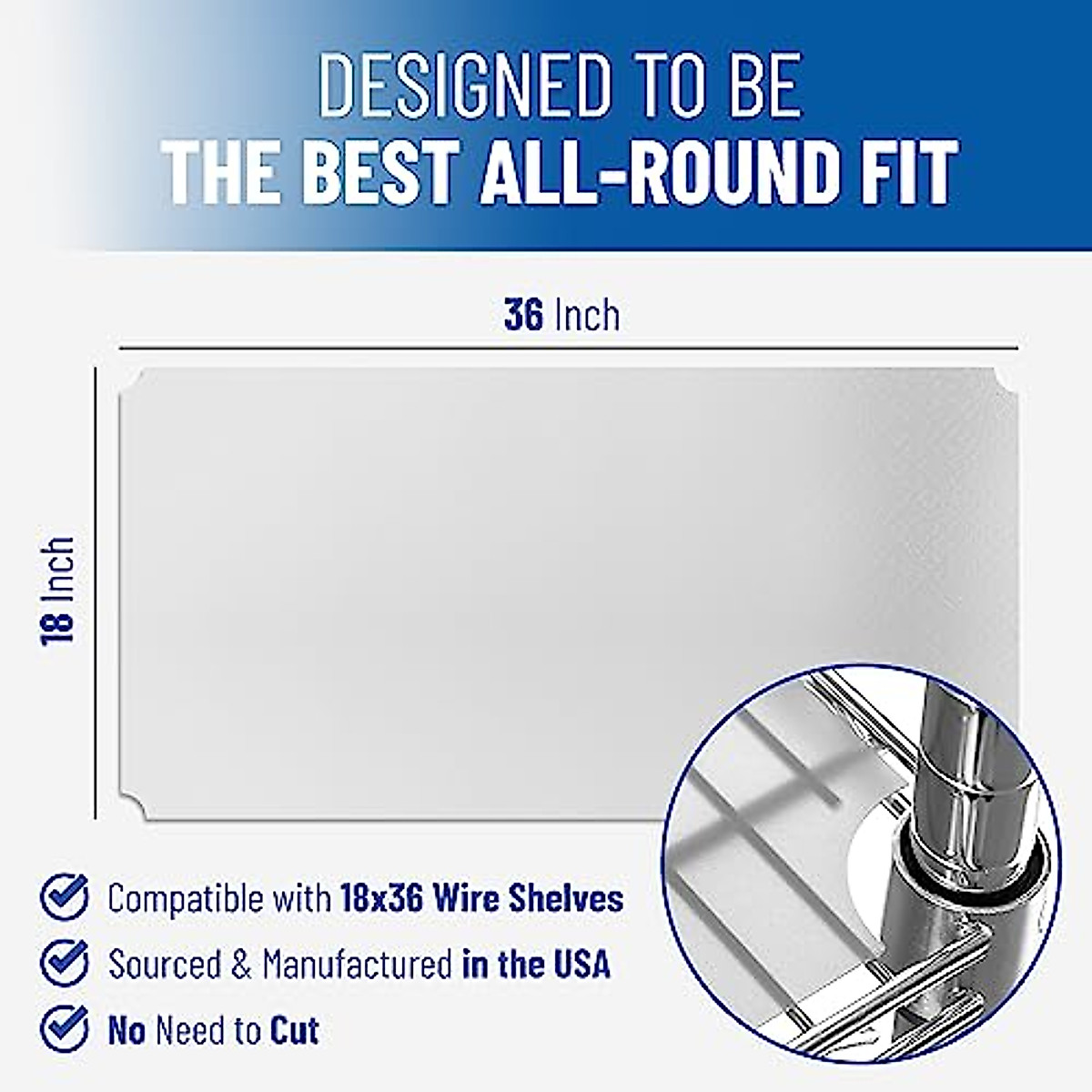Shelf Liners for Wire Shelf System - Set of 4 in Clear 18 x 36 inch - Plastic Wire Shelving Shelf Mats - Made in USA