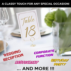 Gold Table Numbers 1-30 with Head Table Card & Table Number Holders - Elegant 4 x 6 Inch Place Seating Sign with Highly Visible Numbers for Wedding Reception, Restaurant, Anniversary, Birthday Party