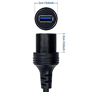 Duttek USB Flush Mount Cable, Round Single Port USB 3.0 Panel Flush Mount Extension Cable with Buckle for Car Truck Boat Motorcycle Dashboard 30cm/12 inch