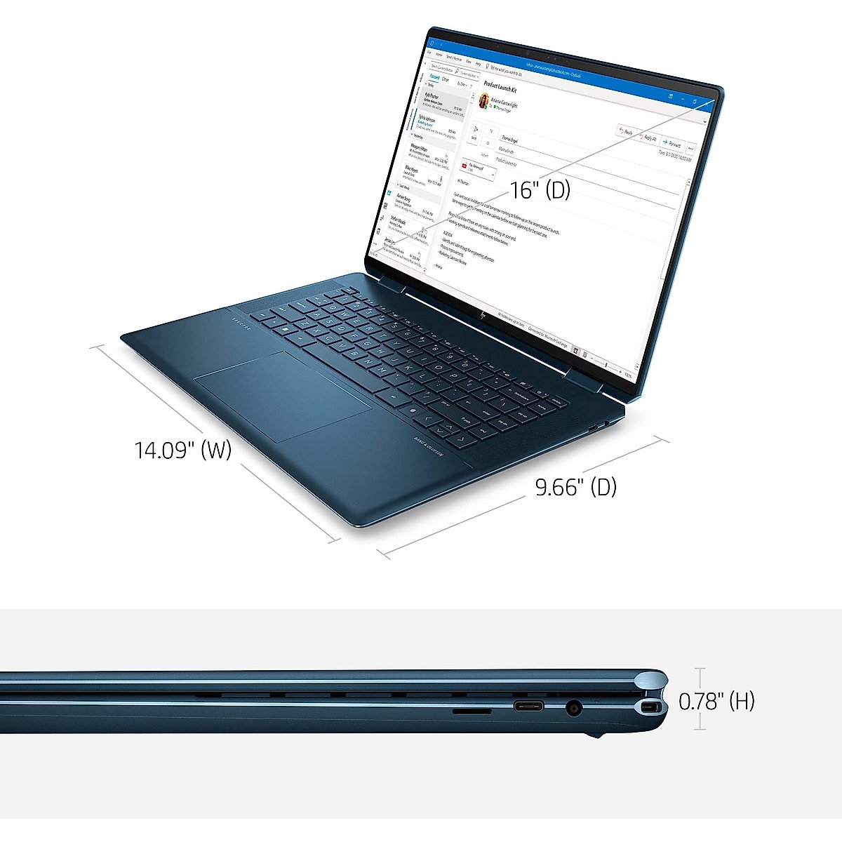 HP 2022 Spectre 2-in-1 Laptop 16" 3K+ IPS Touchscreen Intel EVO Platform 12th Core i7-12700H Iris Xe Graphics 16GB DDR4, 2TB SSD, Wi-Fi 6E Thunderbolt 4 Backlit KB, FP and Pen, Windows 11 Pro