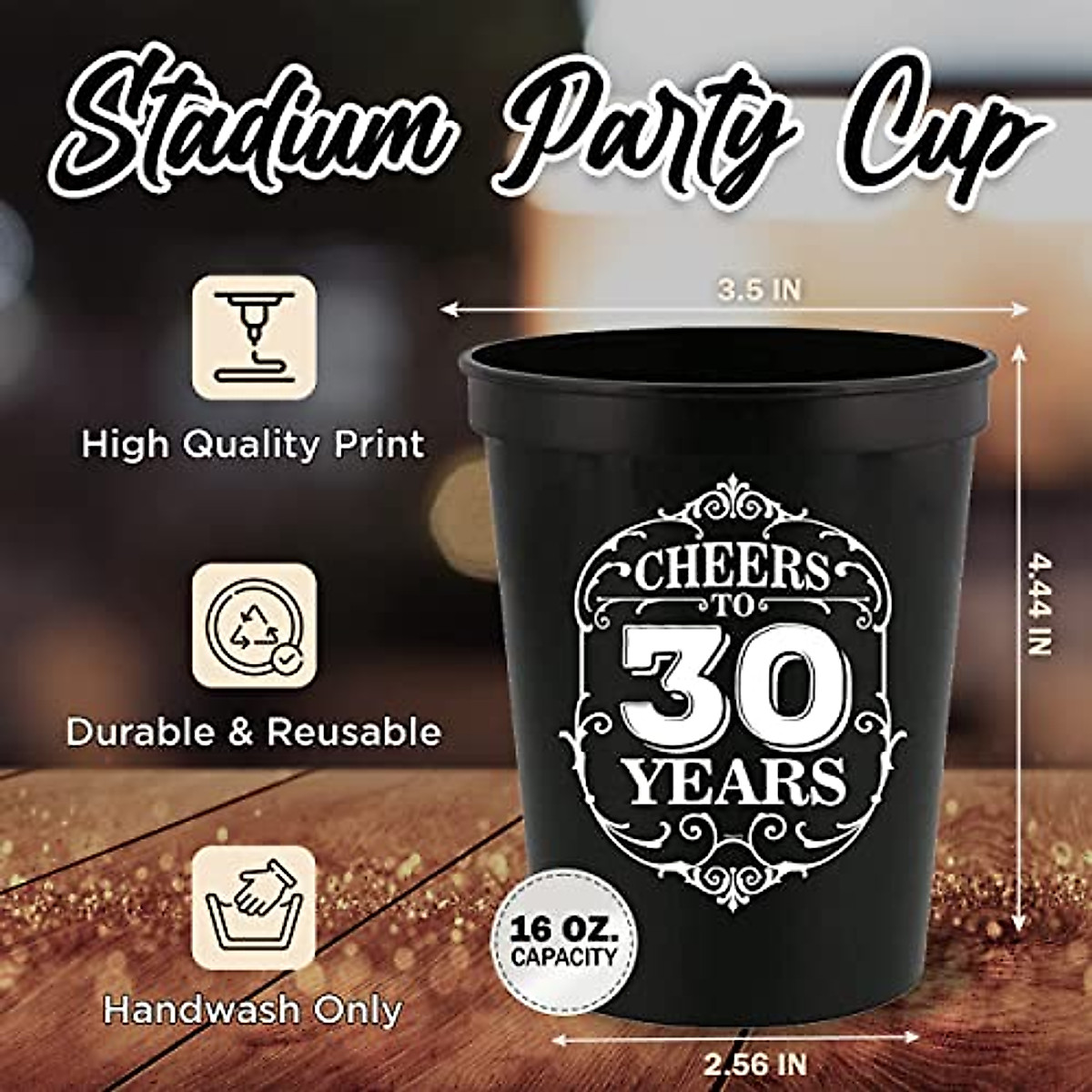 Veracco Cheers To 30 Years Old Stadium Party Cup 30th Party Favors Decoration Funny Birthday Gag Gifts For Him Her Thirty And Fabulous (Black, 12)
