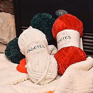 Tagetes Velvet Chenille Yarn (100 gr 132 yds x 2) 264 yds Baby Blanket Yarn, Amigurumi Yarn, Crochet and Knitting Yarn, Super Bulky, Soft, Chunky Yarn (Walnut)