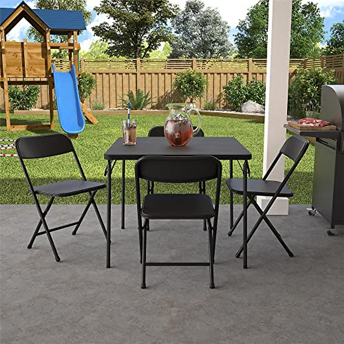 CoscoProducts COSCO Indoor/Outdoor Solid Resin Folding Table & Chair Dining Set, Perfect for Everyday Use, Hosting, Game Night, or Holiday Celebrations, 5-Piece, Black
