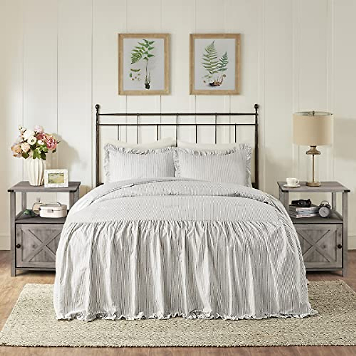 JOINHOM Farmhouse Nightstand Bedroom, End Table with Barn Door and Shelf, Wooden Side Table for Living Room, Office, Bedroom