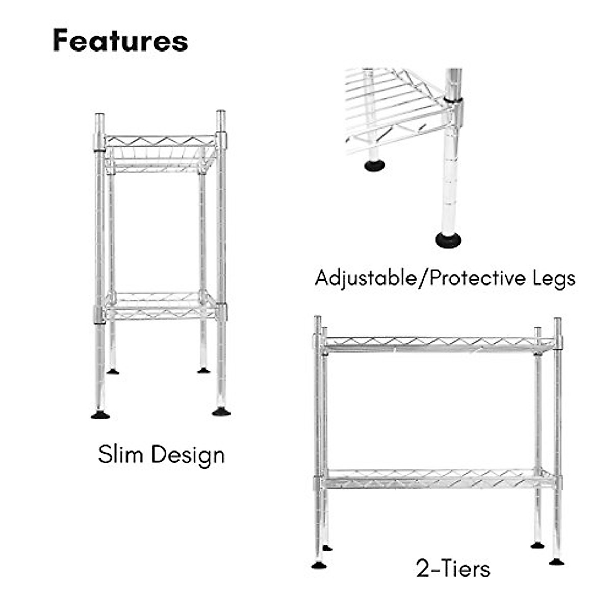 Internet's Best 2-Tier Mini Wire Utility Shelving - Chrome - Small Shelf - Adjustable Rack Unit - Kitchen Bathroom Pantry Laundry Storage - Under The Sink Organization - Organize Your Cabinets