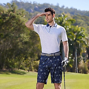 Golf Shirts for Men Dry Fit Short Sleeve Print Performance Moisture Wicking Polo Shirt White