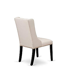 East West Furniture SHFO5-BLK-01 5 Piece Kitchen Table Set for 4 Includes a Round Dining Room Table with Pedestal and 4 Cream Linen Fabric Upholstered Chairs, 42x42 Inch, Black