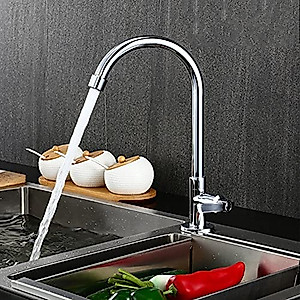 WJEF High Arc Rotary Brass Faucet Cold Water Tap Single Lever One Hole Sink Faucets for Kitchen, Bar, Patio and Outdoor, Chrome, Silver