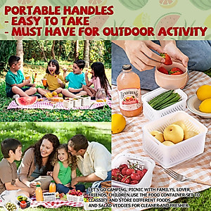 3 PCS Fruit Storage Containers for Fridge with Removable Colander | BPA Free Airtight Food Storage Containers with Lids & Handle | Keep Produce Refresh Longer | Small & M Size - Totally 22 cup