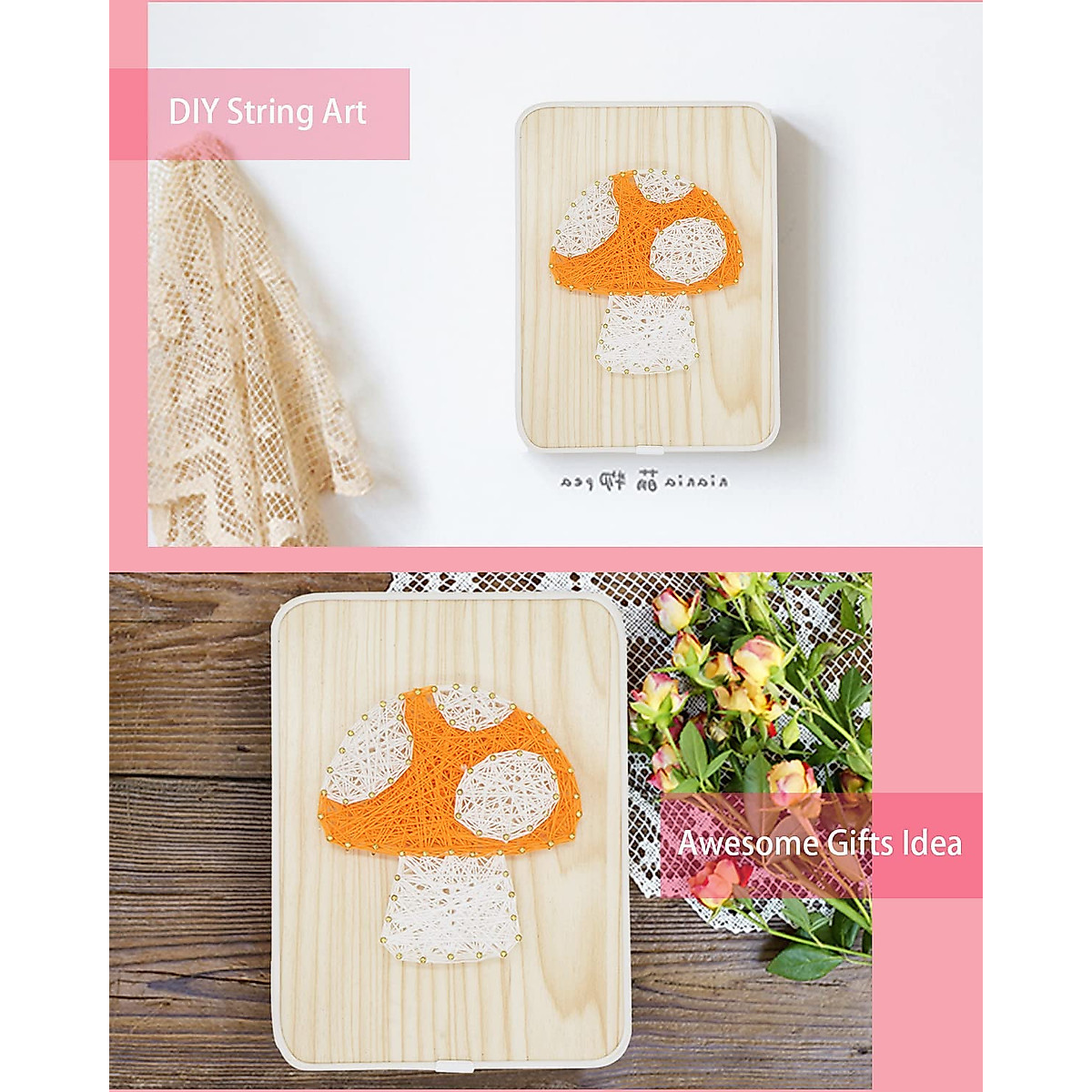 BAZIMA DIY String Art Kit for Beginner, DIY Mushroom Craft Kit,Unique Gift,Craft Kit for Holidays