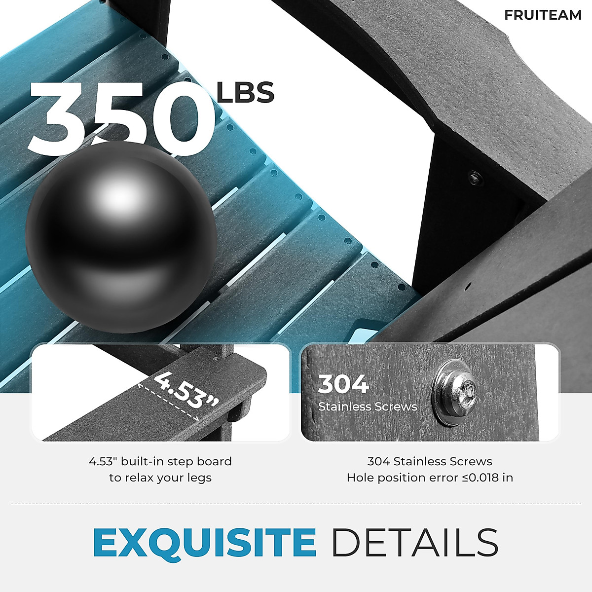 FRUITEAM High-Adirondack-Chairs Set of 2 with Connecting Tray, Outdoor Weather-Resistant Deck Chairs, Low-Maintenance Poly Balcony Chairs Set, for Patio, Poolside, Garden