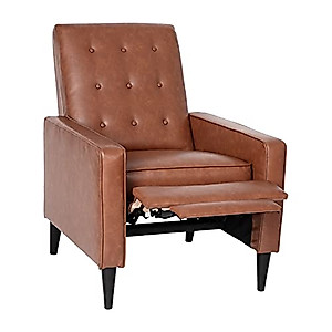 Flash Furniture Erza LeatherSoft Button Tufted Pushback Recliner, Mid-Century Modern Recliner Chair for Residential and Commercial Use, Cognac Brown