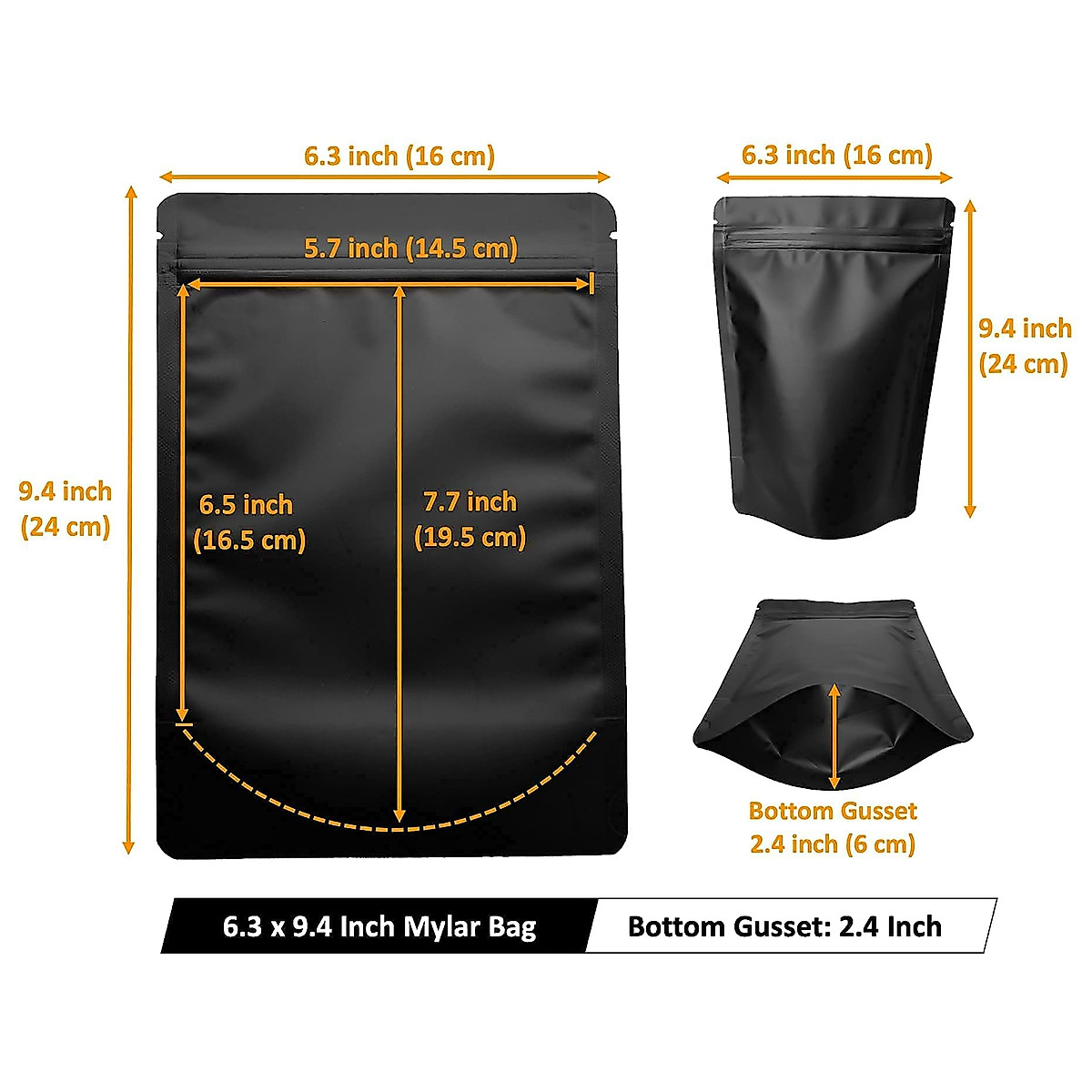 100 Pack 5.5x7.8 Inches Matte White and 100 Pack 6.3x9.4 Inches Matte Black Mylar Stand Up Bags
