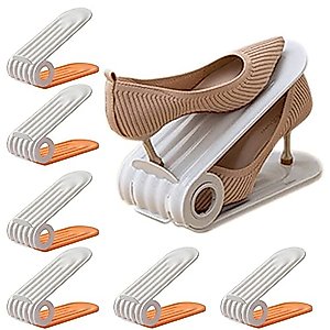Shoe Slots Organizer, 4-Pack Adjustable Shoe Stacker, Double Layer Stack Shoe Holder Space Saver, Grey Shoe Stacker for Closet Organization