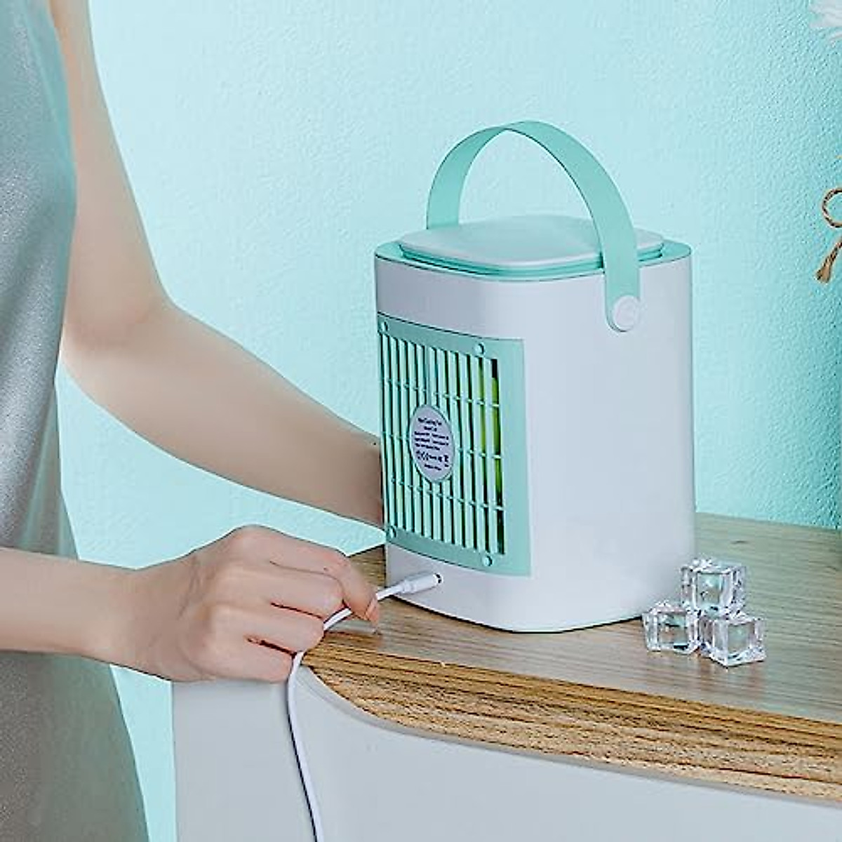 Portable Air Conditioner Cooling Fan, Personal Desk Misting Humidifier Fan Mini Air Conditioners Evaporative Air Cooler Small Fans with LED Light for Room Office, Outdoor Air Conditioner for RV