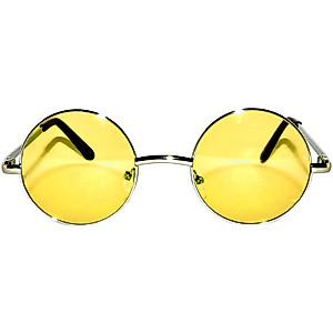Round Retro Vintage Sunglasses Metal Frame Red Smoke Yellow 3 Pairs OWL