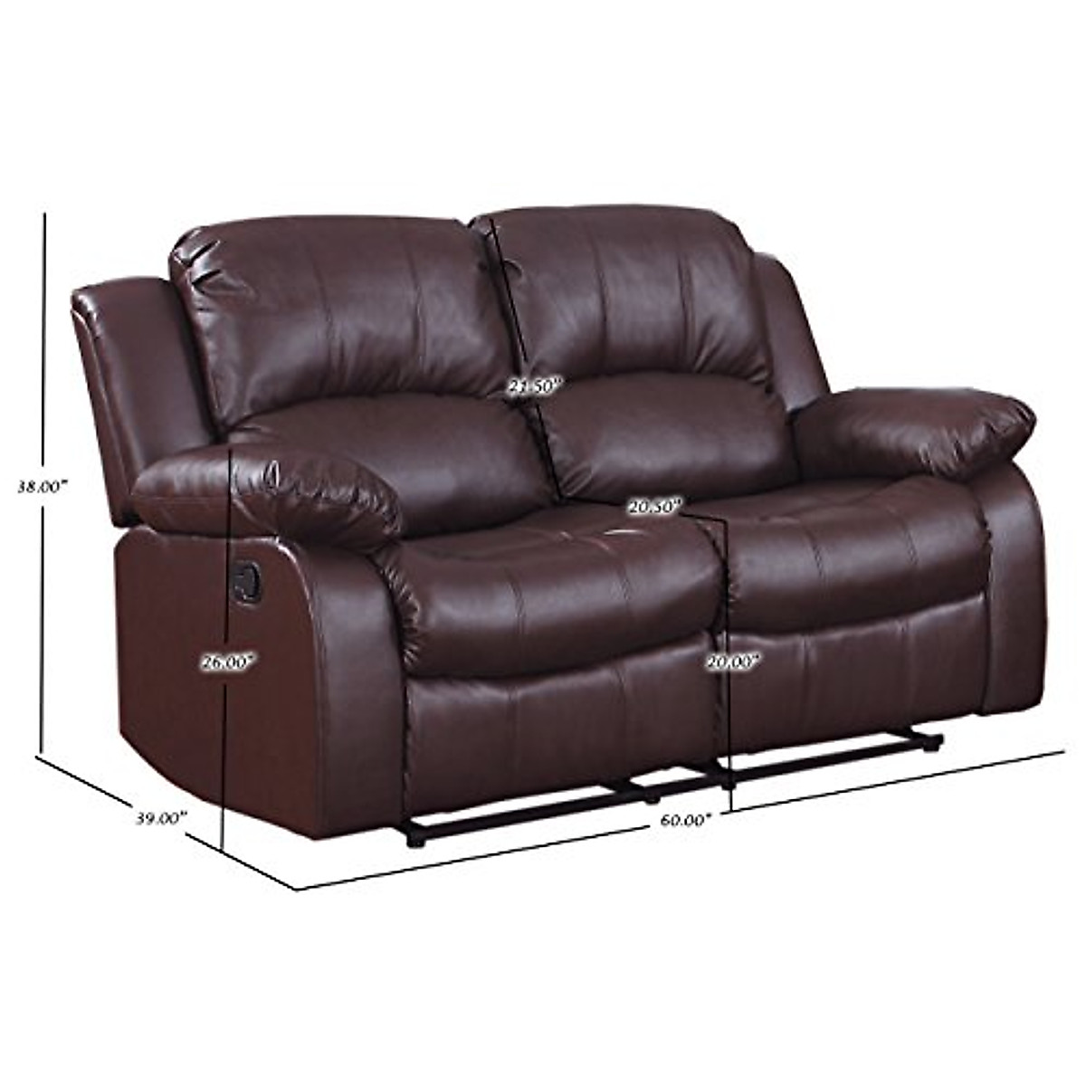 Homelegance Resonance 60" Bonded Leather Double Reclining Loveseat, Brown