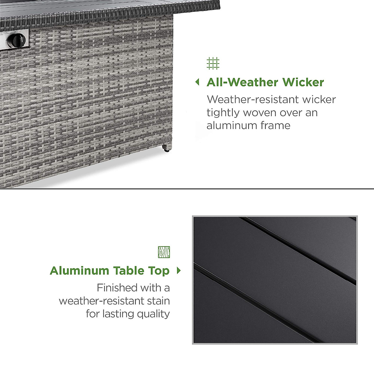 Best Choice Products 52in 50,000 BTU Outdoor Wicker Patio Propane Gas Fire Pit Table w/Aluminum Tabletop, Glass Wind Guard, Clear Glass Rocks, Cover, Slide Out Tank Holder, and Lid - Gray