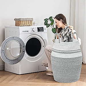 Large Laundry Hamper, Woven Rope Laundry Basket, 105L Blankets Storage Basket with Heavy Duty Handles for Clothes and Toys in Bedroom, Nursery Room, Bathroom