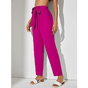 WDIRARA Women's Stretchy Plaid Print Pants Soft Skinny Regular Fashion Leggings Hot Pink Solid L