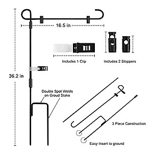 SHARE&CARE Garden Flag Stand, Garden Flag Pole Holder with 1 Tiger Clip and 2 Spring Stoppers for Garden and Home Decoration 12 x 18 Inches without flag (1 Pack)