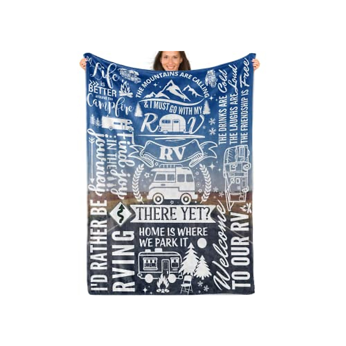 RV Gifts, RV Decorations for Inside Camper, Camping Blanket, Retro Bus Camper Decor Throw Blankets for Camp Lovers, Flannel Fleece Blankets for Campsite Outdoors RV Travel Bed Sofa Couch 65"x 50"