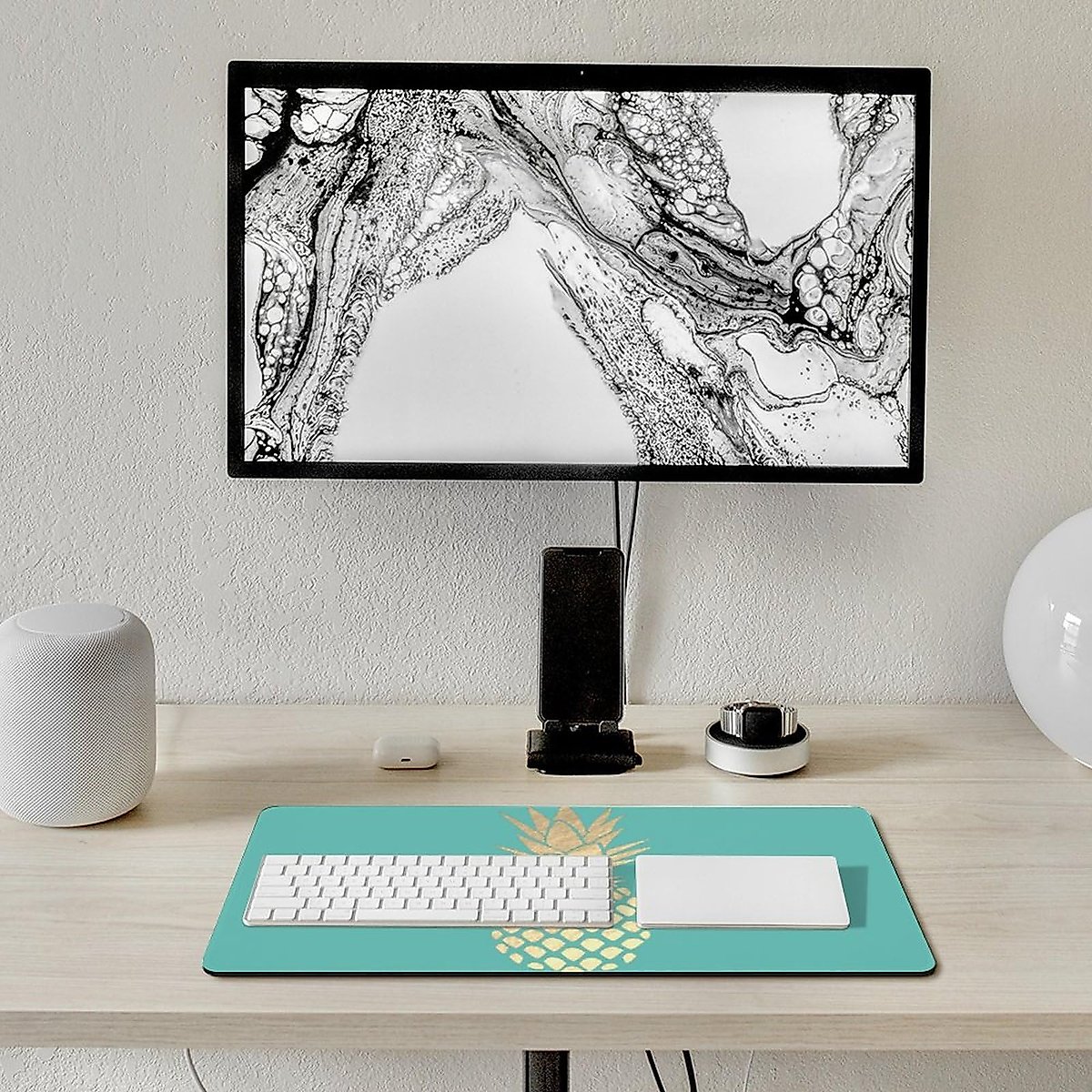 Mouse Pads Gold Pineapple on Teal Desk Mat Gaming Mousepad Non Slip Rubber Mouse Mat for Desk Keyboard, Wireless Mouse, Office Computer