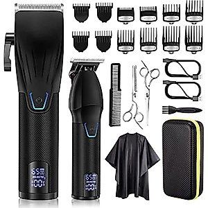 Suttik Professional Hair Clippers and Trimmers Combo Set for Men with Case, Barber Clippers for Hair Cutting, Cordless Clippers with Beard Trimmer Grooming Kit, Black,Gift for Men