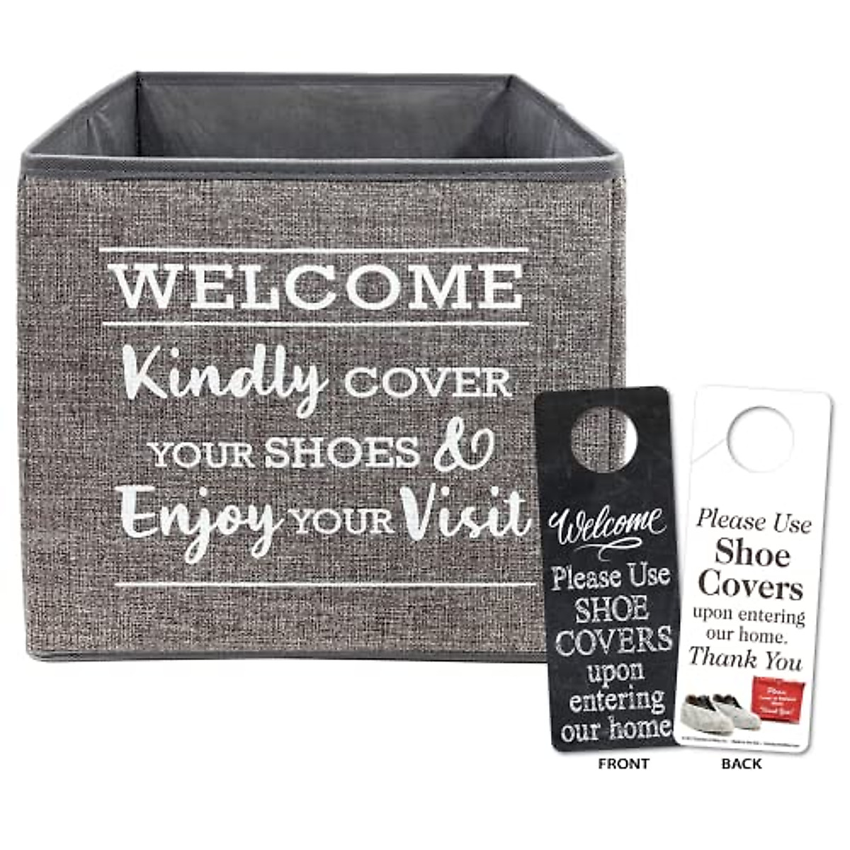 Premium Granite Linen Look Foldable Shoe Cover Bin, Indoor Real Estate Bootie Box Perfect Supply for an Open House (11x11 Shoe Cover Holder, Granite)