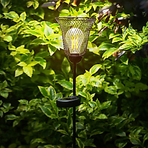 Solar Bulb Garden Light Stake - Metal Solar Bulb Stake with Warm White Edison Bulb Garden Art Lamp for Outdoor, Pathway, Yard, Lawn,Housewarming Gift
