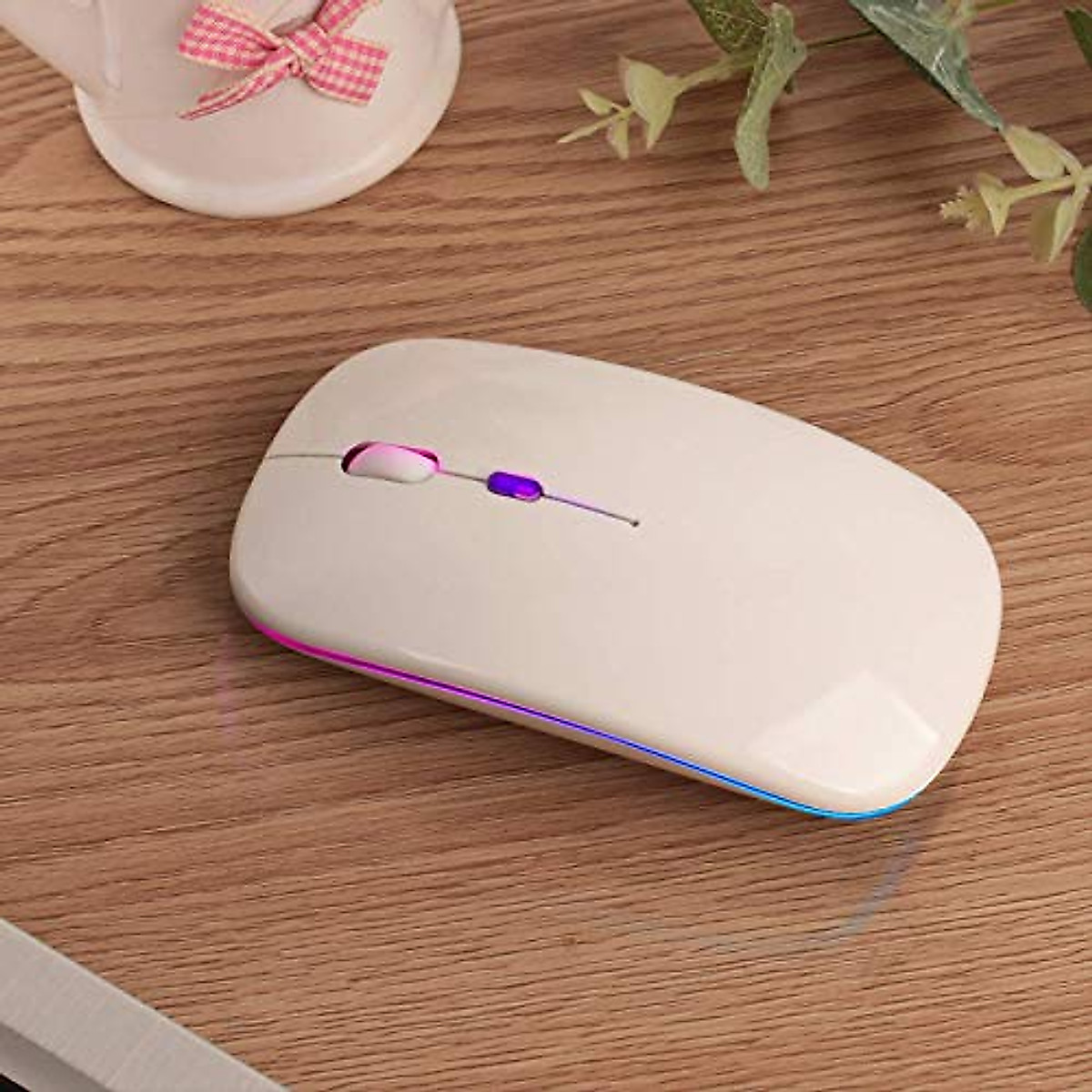 Rechargeable Dual-Mode Wireless Bluetooth Mouse Bt+2.4g Wireless Luminous Silent Mouse Lady Mouse Ultra-Thin Fashion Cute Non-Slip Design Pc Gaming Mouse, Suitable for Laptop Design and Office