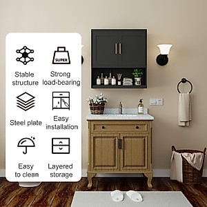 erosoei Metal Bathroom Cabinet Wall Mounted，Hanging Cabinet with 2Door and Adjustable Shelves，Over The Toilet Storage Medicine Cabinets for Bathroom，Laundry Room，Kitchen