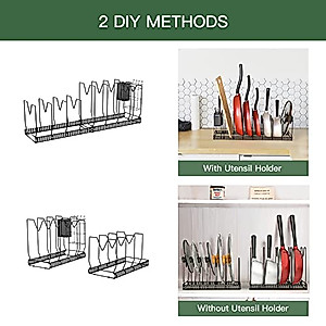BesChase Pots and Pans Organizer, Pot Lid Organizer Holder Pan Organizer Rack with 8 Adjustable Dividers 1 Utensil Holder for Cabinet Countertop Cupboard Kitchen, Upgraded in 2022