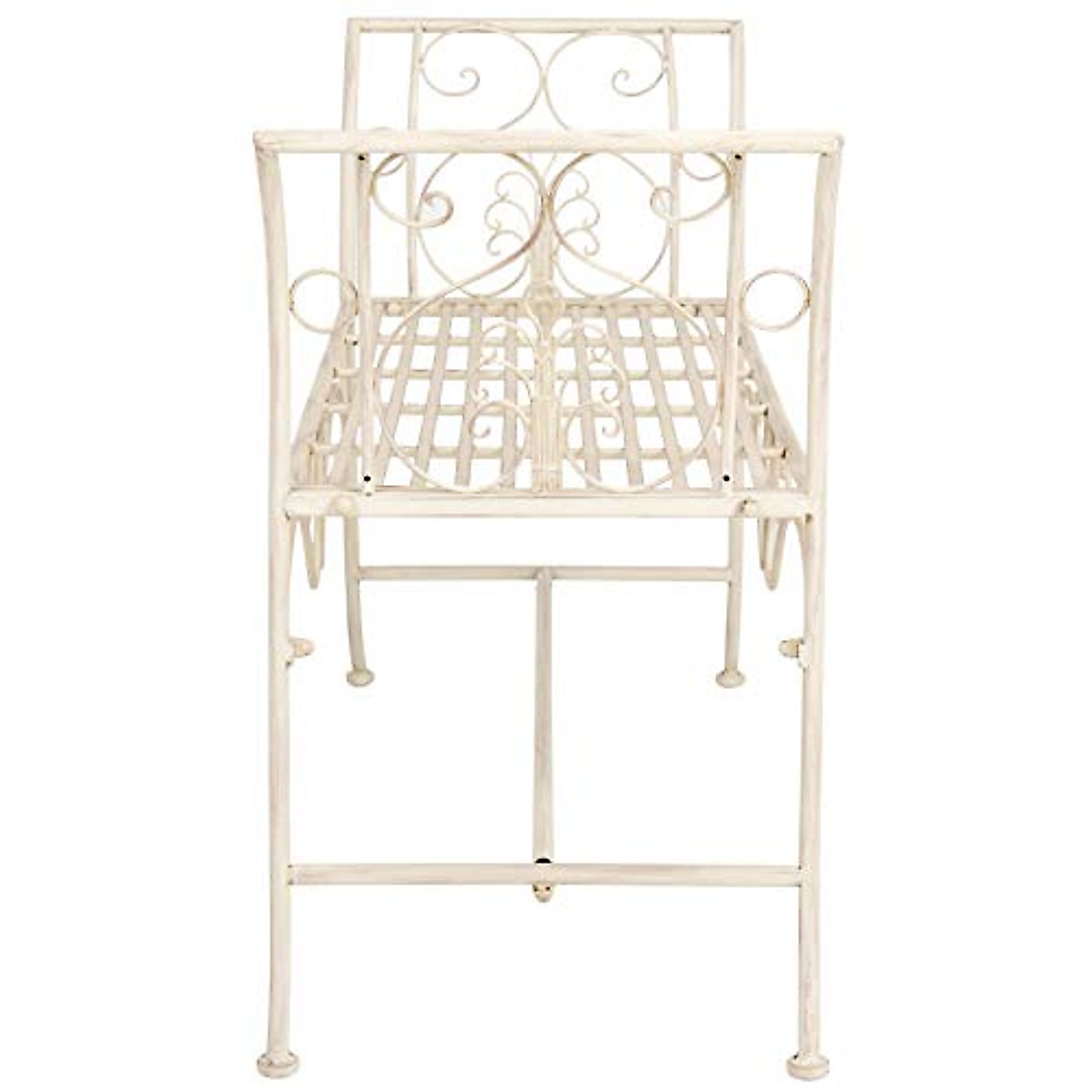 Safavieh PAT5016A Collection Arona Antique Wrought Iron 51" Outdoor Garden Bench, Distressed White