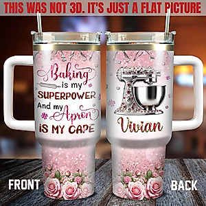 WAZONE Personalized Baking Tumbler 40oz with Handle and Straw Custom Name Jewelry Style Vacuum Insulated Travel Mug Cup Pastry Chef Cooking Themed Gifts For Cute Baker Women Who Love To Bake