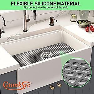 sink protectors for kitchen sink,Kitchen Sink Mats with Center Hole, Food Grade Silicone, 1 Non-Slip Heat Resistant Foldable Sink Fitting for Stainless Steel or Ceramic Sink Bottom (Grey 24.8"*13")