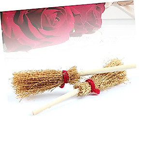 Gogogmee 30 Pcs Broom Witch Hanging Halloween Broom Toys Embellishment Witch Broom Costume Miniature Straw Broom Toys for Halloween Decor Mini Witch Broom Children’s Toys Broomsticks Wooden
