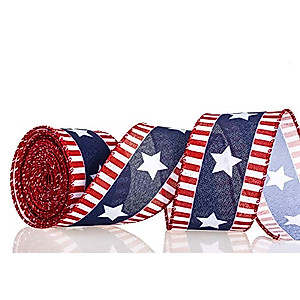 Red White Blue Stars and Stripes Wired Edge Ribbon, 10 Yards by 2.5 Inches (Style 2)