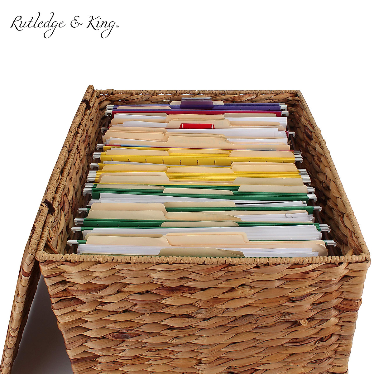 Seagrass Rolling File Cabinet - Home Filing Cabinet - Hanging File Organizer - Home and Office Wicker File Cabinet - Water Hyacinth Storage Basket for File Storage (Natural)