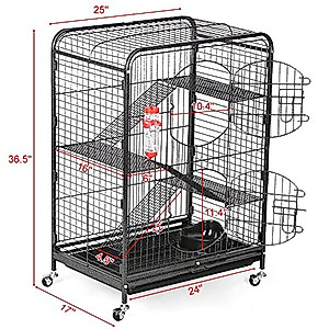Yaheetech 37-inch Metal Ferret Chinchilla Cage Indoor Outdoor Small Animals Hutch w/ 2 Front Doors/Feeder/Wheels for Squirrel,Black