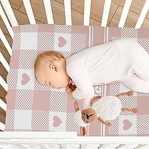 Custom Valentine's Day Plaid Baby Crib Sheets Soft Toddler Bed Sheets Breathable Mattress Cover Playard Sheet for Toddler Boys Nursery Bed Mattress, 52 * 28 * 9in